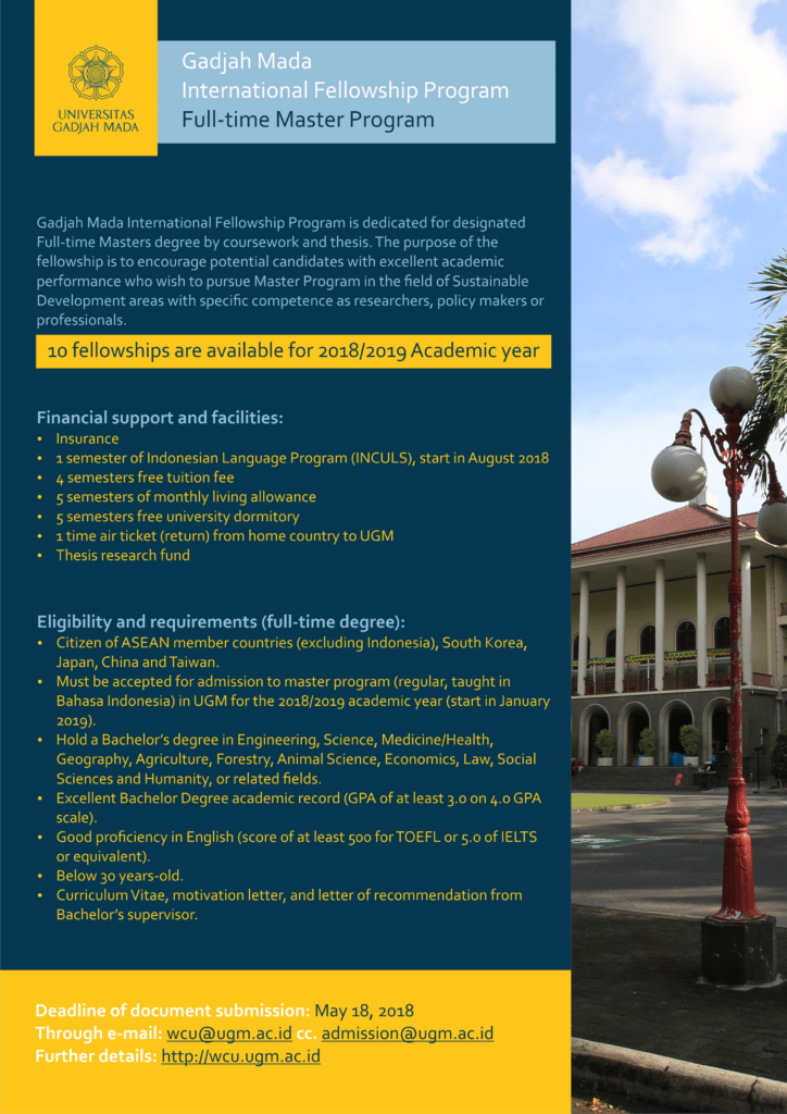 Gadjah Mada International Fellowship Program 2018 | UTM International