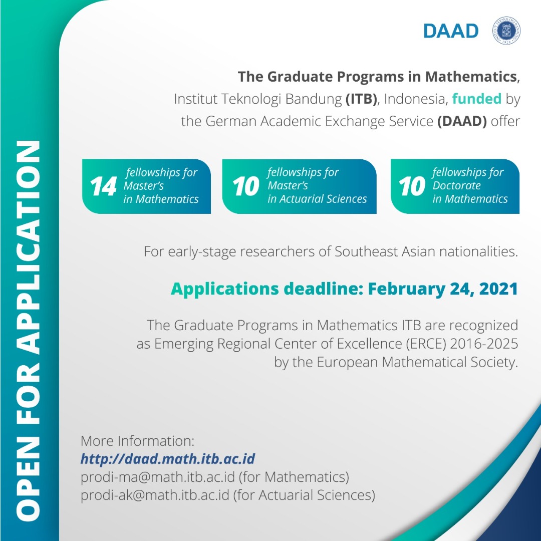 Open for Applications – The Graduate Programs in Mathematics ITB | UTM ...